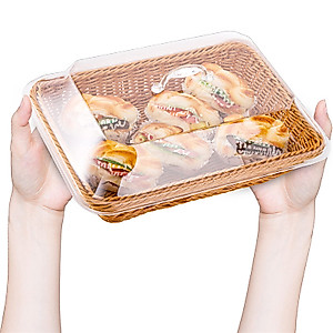 DEAYOU Bread Basket with Lid, Tabletop Food Serving Basket, Fruit Basket for Vegetable, Restaurant, Display, Kitchen, Party, Rectangle