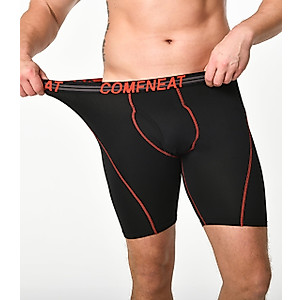 Comfneat Men's 9" Long Boxer Briefs Sports Performance Breathable Underwear 4-Pack (M, Red+Black(Red) 4-Pack)