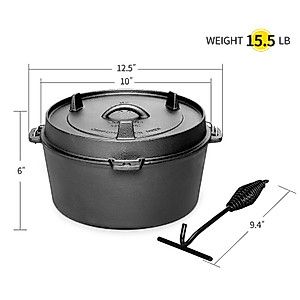 EDGING CASTING Pre-Seasoned Cast Iron Camping Dutch Ovens, Outdoor Camping Dutch Oven Pot with Lid Tripod, 6 Quart