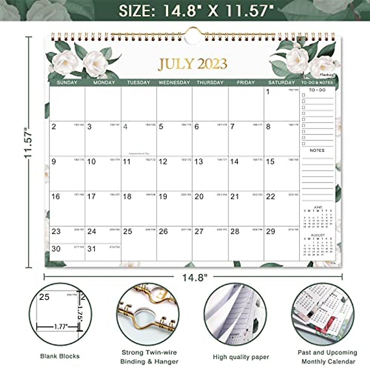 2023-2024 wall Calendar - Calendar 2023-2024 with Julian Date, July 2023 - December 2024, Twin-Wire-Bound, 14.8”x 11.57”, Thick Paper Perfect for Organizing & Planning, 6 Different Background Patterns