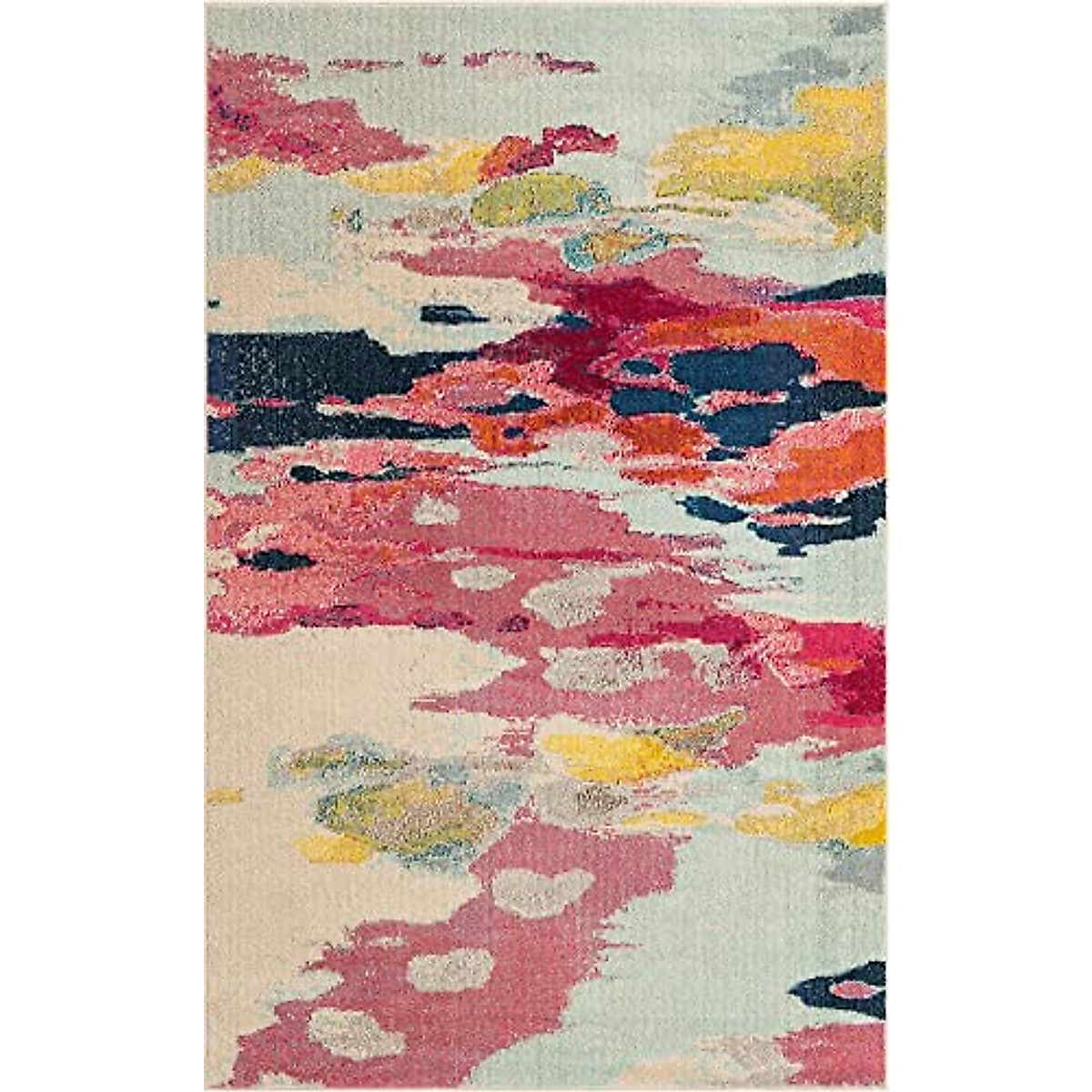 Unique Loom Estrella Collection Light Colors, Abstract, Modern, Vibrant Area Rug, 5 ft x 8 ft, Pink/Ivory