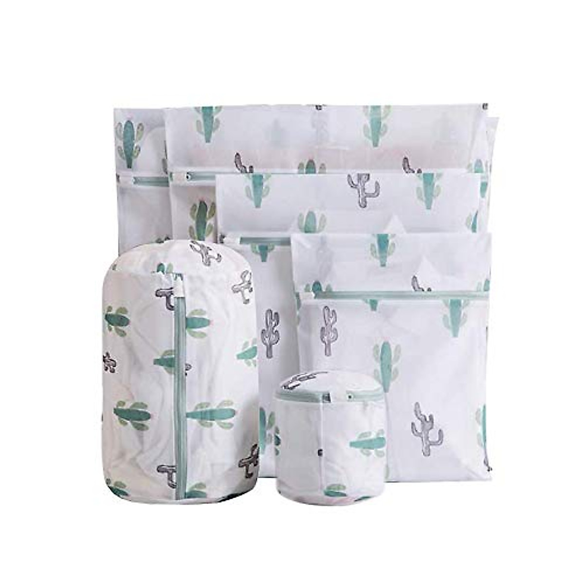 6Pcs Mesh Laundry Bags for Delicates with Cute Prints, Honeycomb Laundry Bag, Travel Storage Organizer Pack, Reusable Durable Clothing Washing Bags for Bras, Underwear, Socks, Lingerie (Cactus)