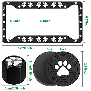 2 Pieces Dog Paw Print License Plate Frames Cat Frames License Plate Cover Aluminum Alloy Covers with 4 Valve Stem Caps and 2 Paw Mat