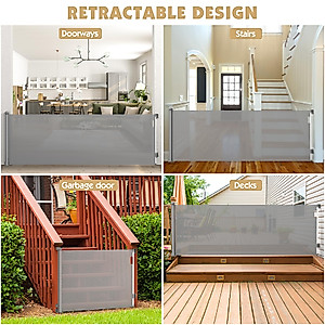 Coolever 118 Inch Retractable Baby Gates Extra Wide, Large Opening Retractable Baby Gates for Doorway Extra Long Dog Gate for The House Outdoor Large Pet Gates for Dog Indoor Mesh Child Gate, Grey