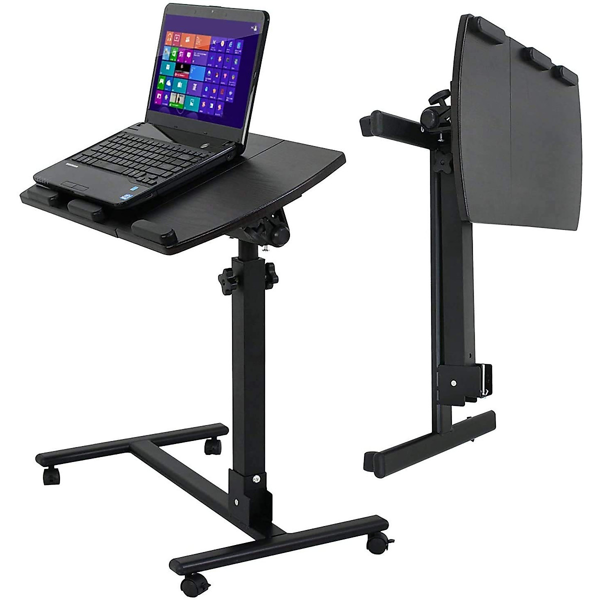 ZENY Mobile Laptop Stand Overbed Table Rolling Desk Cart Adjustable Sit-Stand Laptop Computer Desk Bedside Standing Desk, Height Adjutable 24'' to 35''