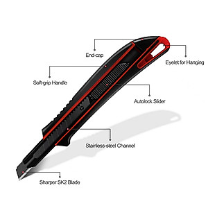 HAUTMEC 9mm Precision Utility Knife, Soft Grip Snap-off Box Cutter, Retractable 9mm Multi-Purpose Cutter for Detailed Cutting in Work, Home Use and Arts Crafts HT0255-KN