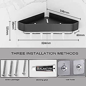 EAQ 2 Pack Corner Shower Shelves, Shower Organizer with 4 Removable Hooks and Towel bar,Adhesive No Drilling Wall Mounted Or Organizer Basket for Washroom/Toilet/Dorm/Kitchen, Matte Black