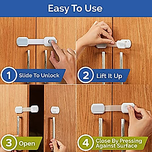 Child Safety Strap Locks (10 Pack) Baby Locks for Cabinets and Drawers, Toilet, Fridge & More. 3M Adhesive Pads. Easy Installation, No Drilling Required, White/Gray