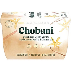 Chobani® Less Sugar Low-Fat Greek Yogurt Madagascar Vanilla Cinnamon 5.3oz 4-pk
