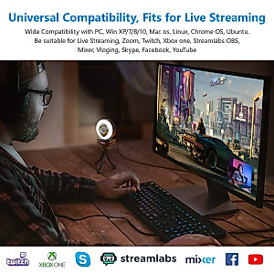 JIGA Streaming Webcam with Dual Microphone 1080P Adjustable Right Light Pro Web Camera Advanced Auto-Focus with Tripod Zoom Camera Gaming Webcam for Xbox Facebook YouTube Streamer Conferencing