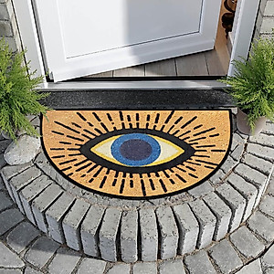 cfpolar Mandala Half Round Doormat, Ethnic Flower Non-Slip Half Circle Area Rug, Washable Floor Mats Durable Runner Mat for Living Room Bedroom Kitchen Indoor Home & Winter Decor -Purple