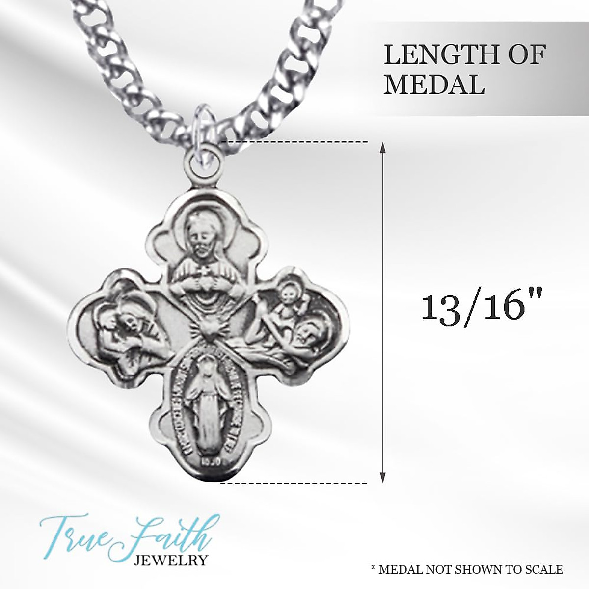 TrueFaithJewelry Sterling Silver 4 Way Medal Cross Pendant Necklace Religious Jewelry, 7/8 Inch