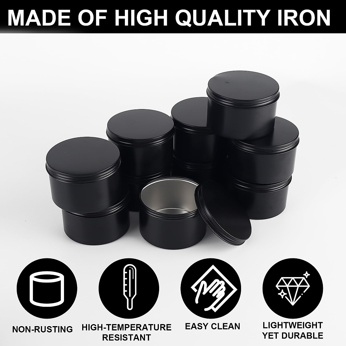 OBKJJ 42 Pack Round Cans with Screw Lid 7 Oz Aluminum Metal Tins DIY Food Candle Containers for Lotion Bars, Balms, Salve, Spices, Beard Balm, Crafts with 4 Markers 6 Sheets Label Stickers (Black)