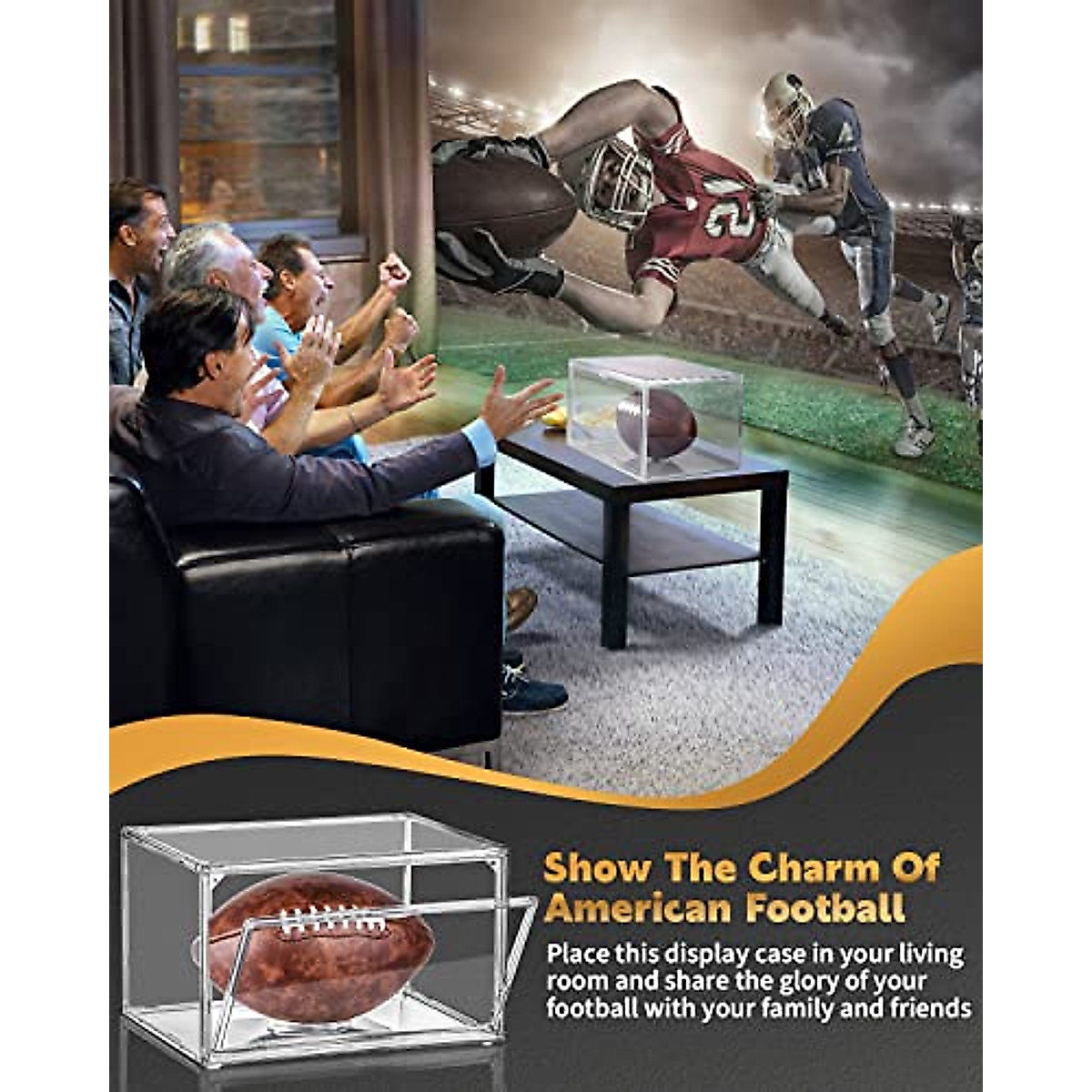 Football Display Case Full Size, Clear Acrylic Football Case Display Case with Magnetic Door and UV Protection, Professional Grade Stackable Football Display Box - 1 Pack