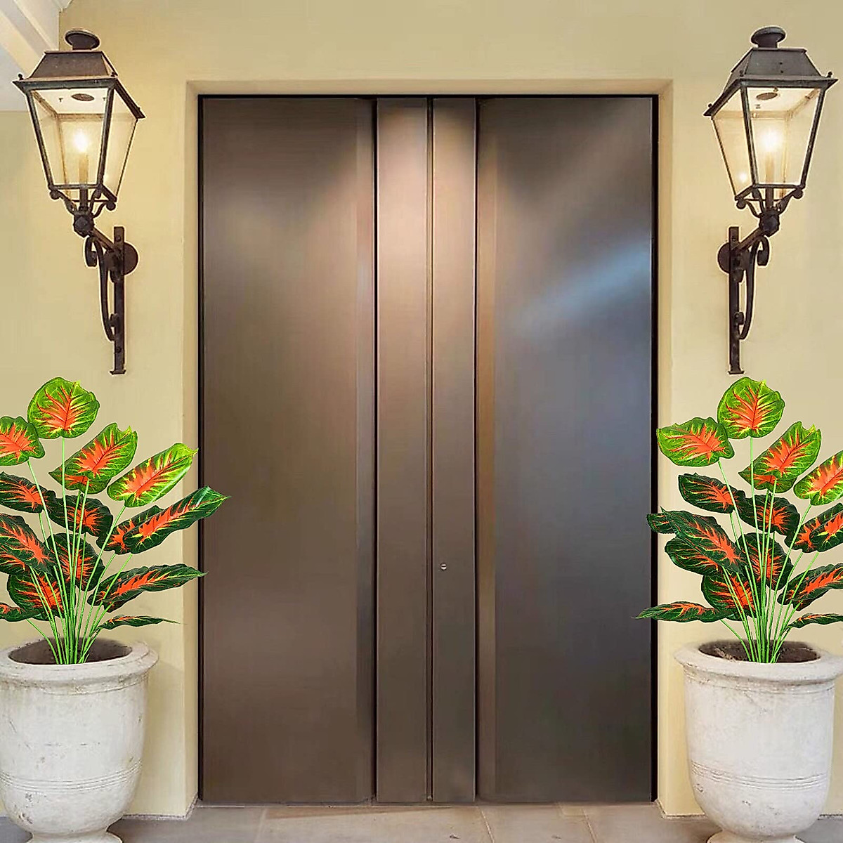 Rozwkeo Artificial Plants Fake Turtle Tree Leaves with Stems 29" Tall Faux Palm Tree Large Imitation Frond Monstera Leaf Tropical Plant Greenery Floral Jungle Party Home Outdoor Garden Decoration