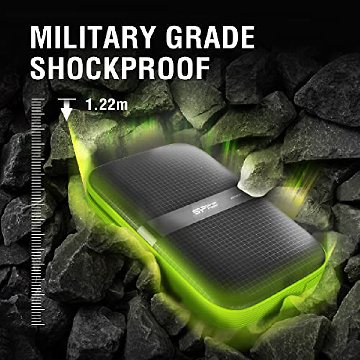 SP Silicon Power 2TB Rugged Portable External Hard Drive Armor A60 Shockproof USB 3.1 Gen1 for PC Mac Xbox and PS4 Black