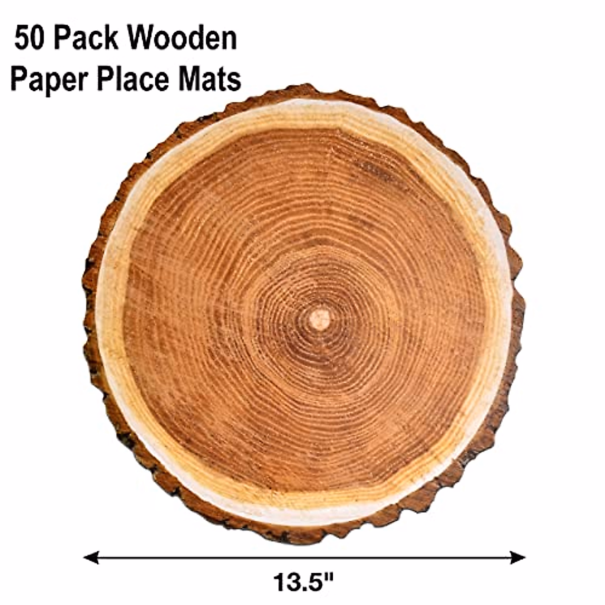 Disposable Wooden Slice Paper Place Mats 50 Pack 13.5” Round Rustic Brown Wood Slices Charger Place Mat for Vintage Country Farmhouse Tan Table Setting Summer Spring Fall Wedding Dinner Party Decor