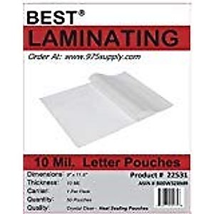 Best Laminating - 10 Mil Clear Letter Size Thermal Laminating Pouches - 9 X 11.5 - Qty 50