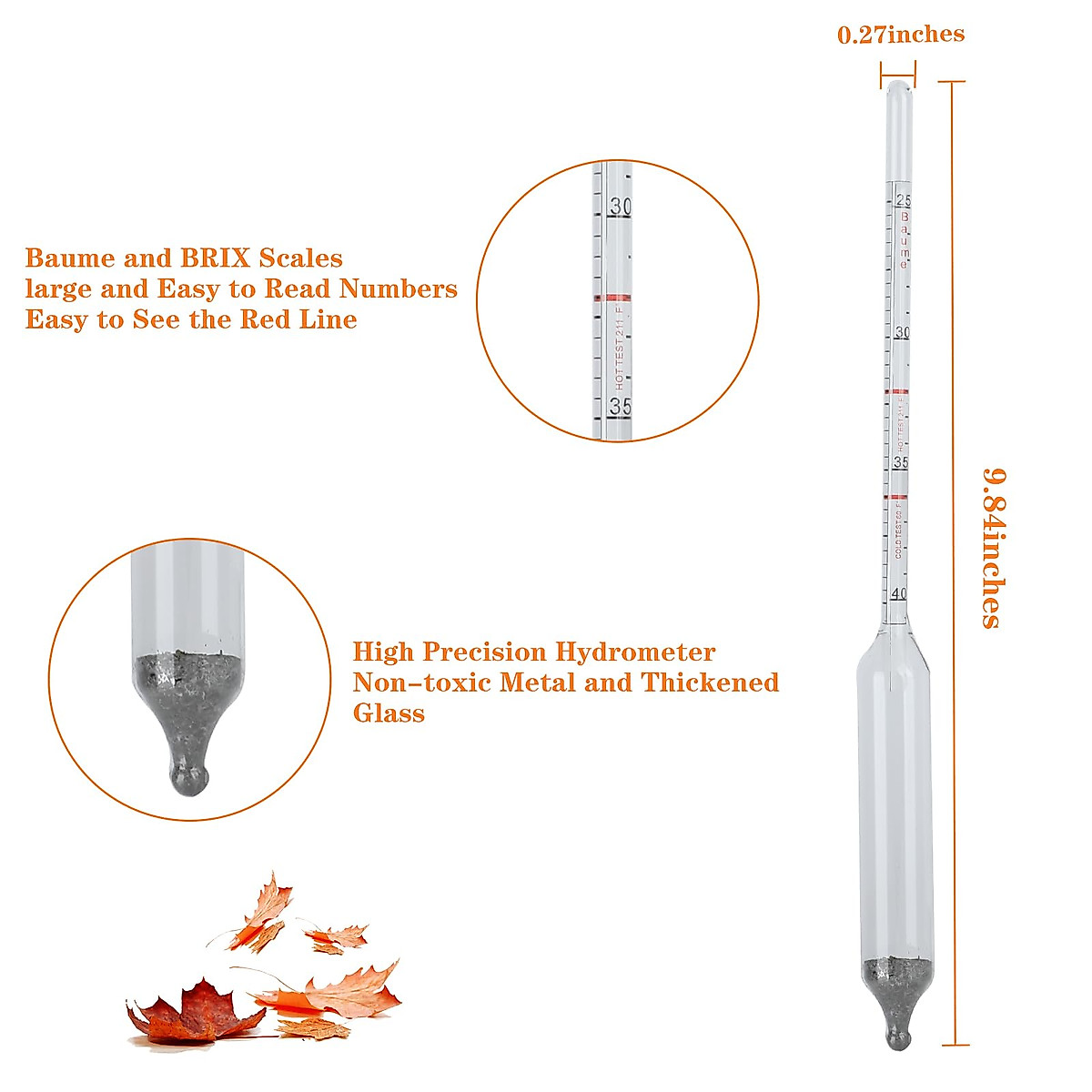 Maple Syrup Hydrometer Test Cup kit, Measures Sugar Content in The Syrup, Stainless Steel Maple Syrup Equipment, Design for Maple Syrup Supplies, Easy to Read and Accurate, with Cleaning Brush