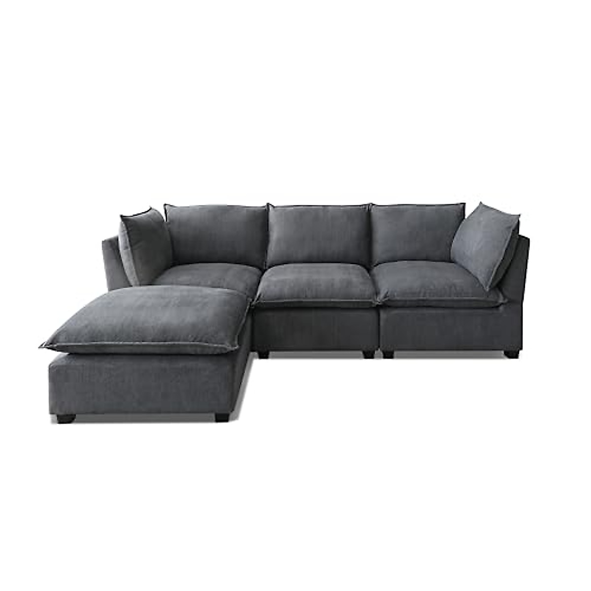 L-Shaped Modular Sectional Sofa Down Feather Cushions Deep Seat Reversible Chaises Cloud Couch Living Room Convertible Sleeper Upholstered Sofabed with Movable Ottomans