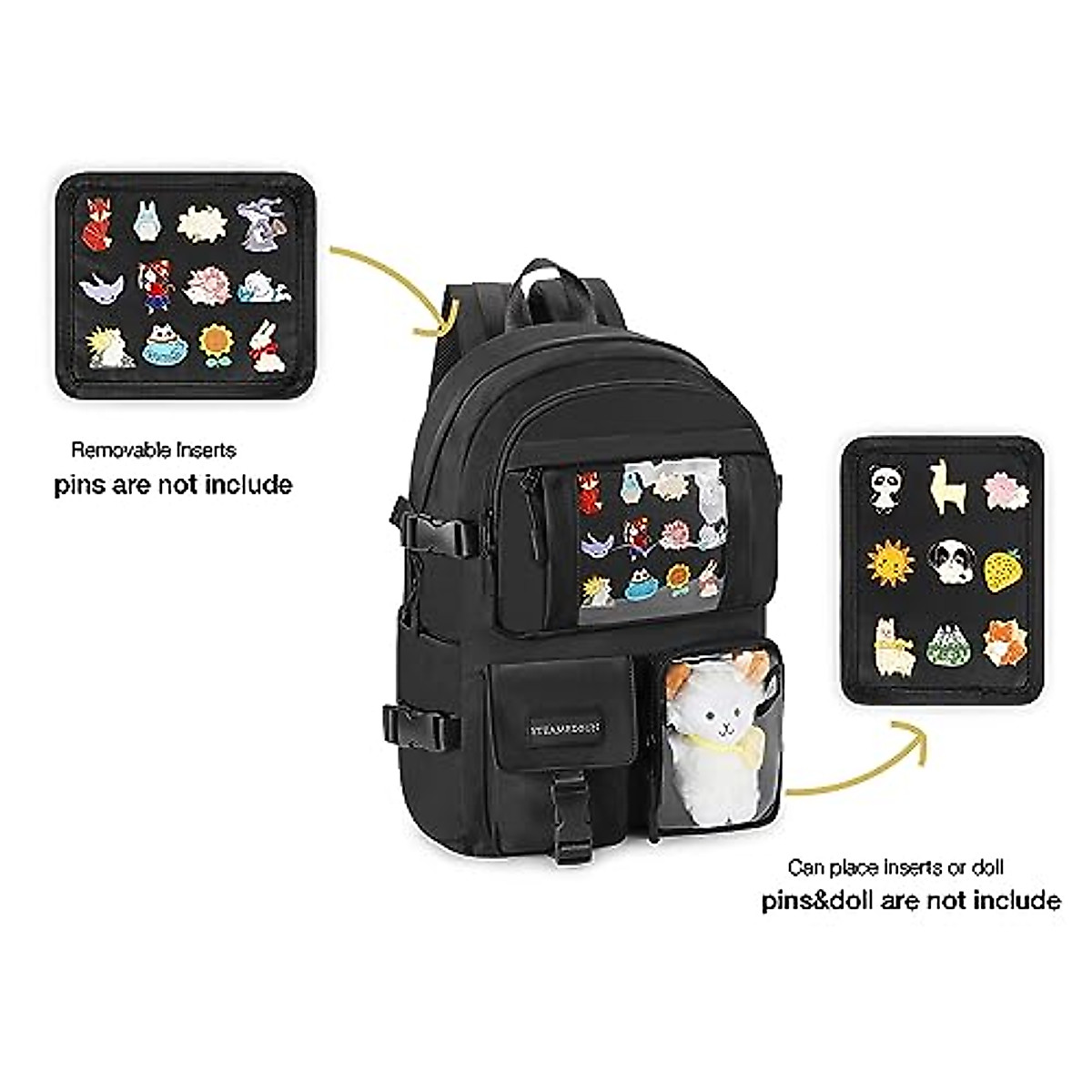 STEAMEDBUN Kawaii Backpack Cute Aesthetic Backpack for Girls,Ita Backpack with Inserts for School (without pins)