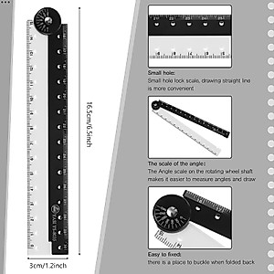 12 Inch Folding Ruler,Multi Acrylic Folding Ruler Angle Measurement Ruler Clear Flexible Black and White Rulers Adjustable Geometry Measuring Ruler for Drawing and Measuring Tools