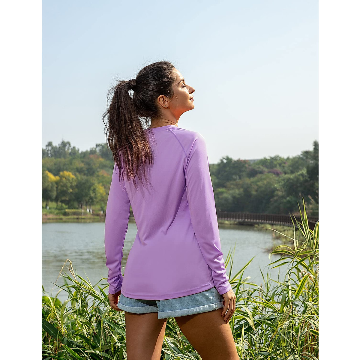 BALEAF Women's Long Sleeve Shirts UPF 50+ Sun Protection SPF Quick Dry Lightweight T-Shirt Outdoor Hiking Runing Fishing Purple Size S