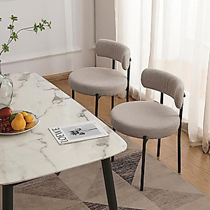 EDWELL Boucle Dining Chairs Set of 2, Round Upholstered Dining Chairs with Black Metal Legs, Modern Dining Room Chairs for Dining Room, Kitchen, Living Room