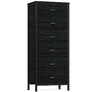 Furnulem Dresser for Bedroom with 6 Drawers, Tall Chest of Drawers, Black Storage Organizer Tower for Office, Entryway, Living Room with Wooden Top(Black Oak)