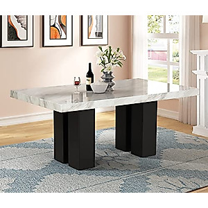 Melpomene Premium 7-Piece Dining Table Set with One 70" L Faux Marble Dining Rectangular Table and 6 Upholstered-Seat Chairs for 6, for Dining Room and Living Room Furniture (Gray)