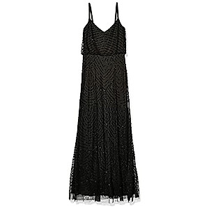 Adrianna Papell Women's Long Beaded Blouson Gown, Black, 16