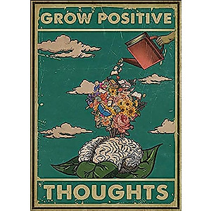 WZVZGZ Vintage Wall Metal Poster Grow Positive Thoughts Vintage Poster, Flower Head Girl Poster, Mental Health Poster, Motivational Poster, Emotions Poster,Vintage Wall Home Decor, 8X12 inch