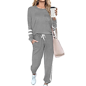 RUBZOOF Tracksuit for Women Set Plus Size Two Piece Lounge Wear Sweatsuit Outfits Gray 3XL