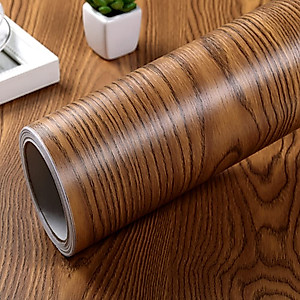 HDSticker Faux Dark Oak Wood Contact Paper Self Adhesive Wood Vinyl Shelf Liner for Cabinets Pantry Table Desk Furniture Sticker 15.7X117 ''