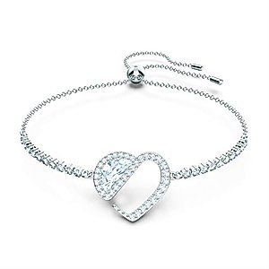 SWAROVSKI Hear Heart Bracelet, with White Crystal Heart Design, White Crystals Pavé and Rhodium Finish Setting with Bolo Closure, an Amazon Exclusive