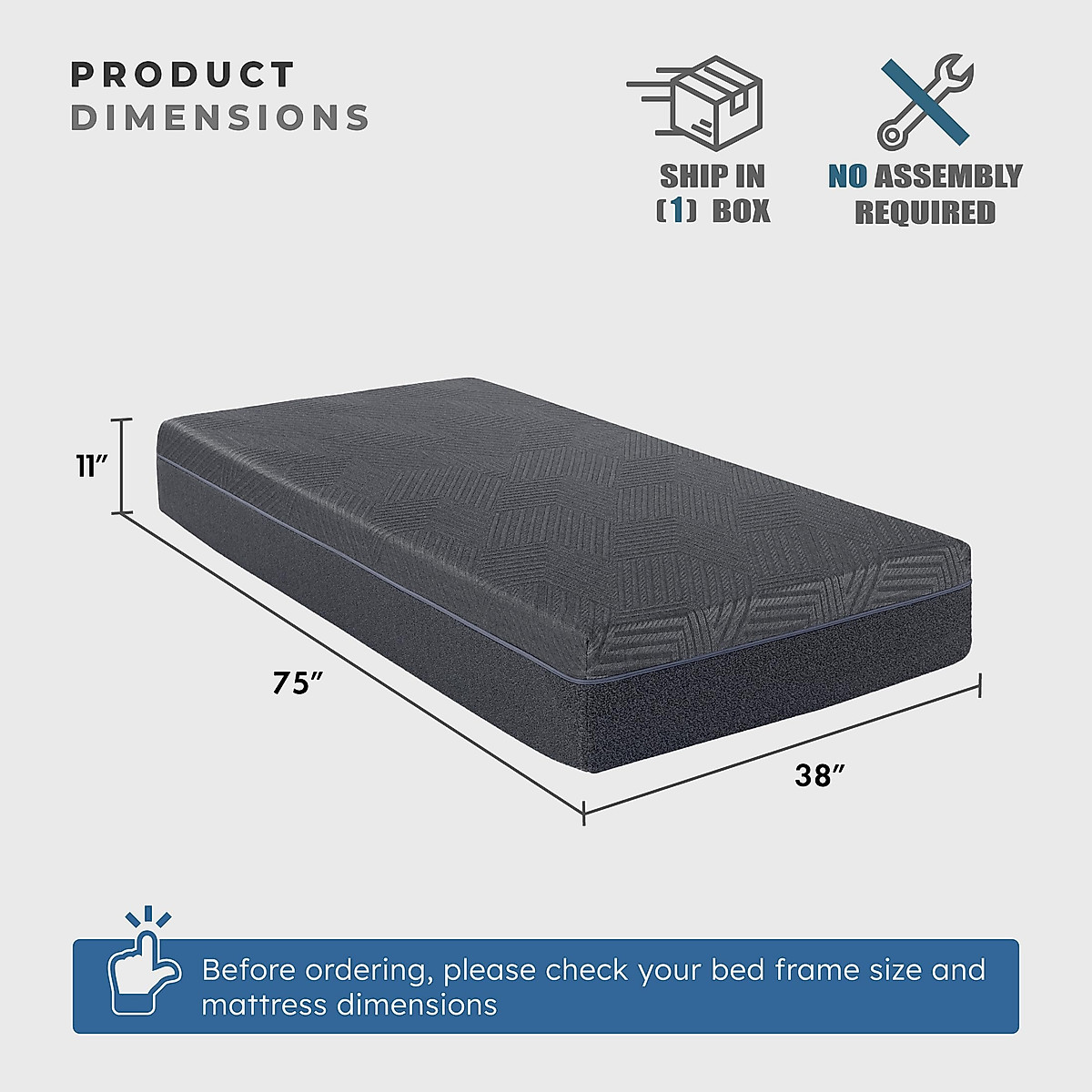 Lexicon Twin Mattress, 11 Inch Green Tea Gel Memory Foam Mattress, Charcoal Infused Mattress for Comfort and Support, CertiPUR-US Certified, Bed in a Box