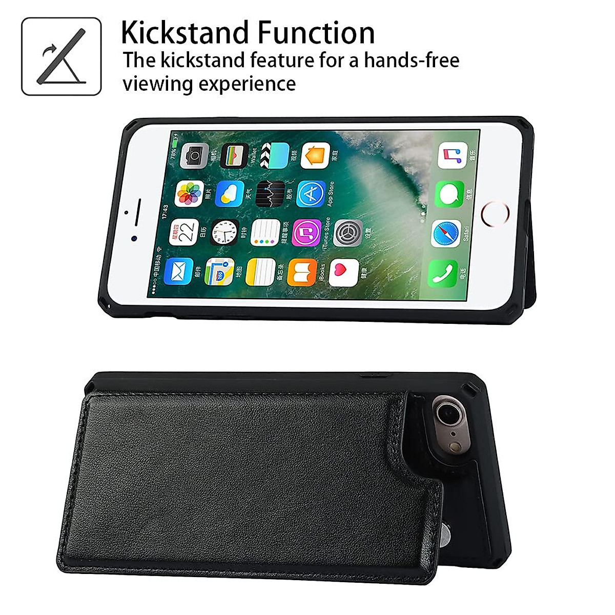 Cavor for iPhone 8 iPhone SE Case Wallet with Card Holder,Wallet Case with Card Holders for iPhone 7 Phone Case,[with Strap] PU Leather Shockproof Cover for iPhone 7/SE2022/SE2020- Macaron Black