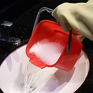 Yaomiao 4 Pcs Cleaning Bucket 3 Quart Small Sanitizing Square Bucket Detergent Pail with Measurements Spout and Handle for Home Commercial Use Restaurant Kitchen Office School (Red)