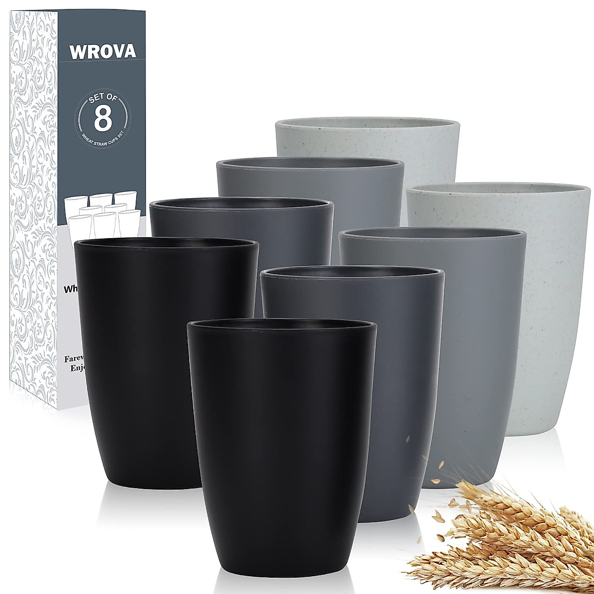 Wheat Straw Cups 8 PCS Good Alternative to Plastic Reusable Cups 12 oz Unbreakable Drinking Cup Reusable Dishwasher Safe Water Plastic Glasses with 4 Colors