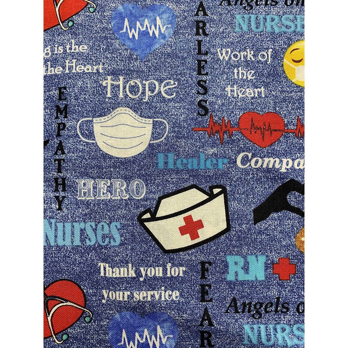 SYKEL ENTERPRISES Nurse Hero on Denim Design Quilting Cotton Fabric, 44 inches Wide, 100% Cotton, Sold by Yard, Blue, Plain, Angle Collection