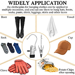 150 Pcs Boot Hangers Clips Laundry Hooks Hanging Stainless Steel Clothes Pins Portable Clip Hangers for Closet Travel Socks Pants Handbags Hats Towels (Black)