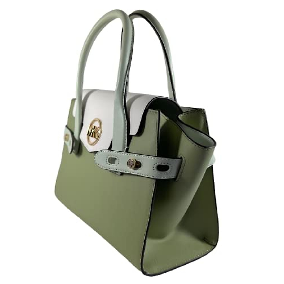 Michael Kors Carmen Medium Color-Block Faux Saffiano Leather Belted Satchel (light Sage Multi)
