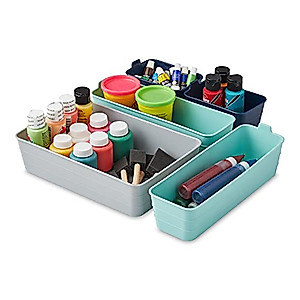 Starplast Industries Mainstays Set of 5 Flexible Drawer Storage Organizers, Grey, Blue, Teal