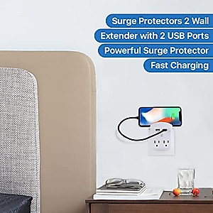 LAX Gadgets Multi-Plug Outlet - Surge Protectors 2 Wall Outlet Extender with 2 USB Ports - Suitable for Home, Office, & School - White, 2 Wall Outlets and 2 USB Ports
