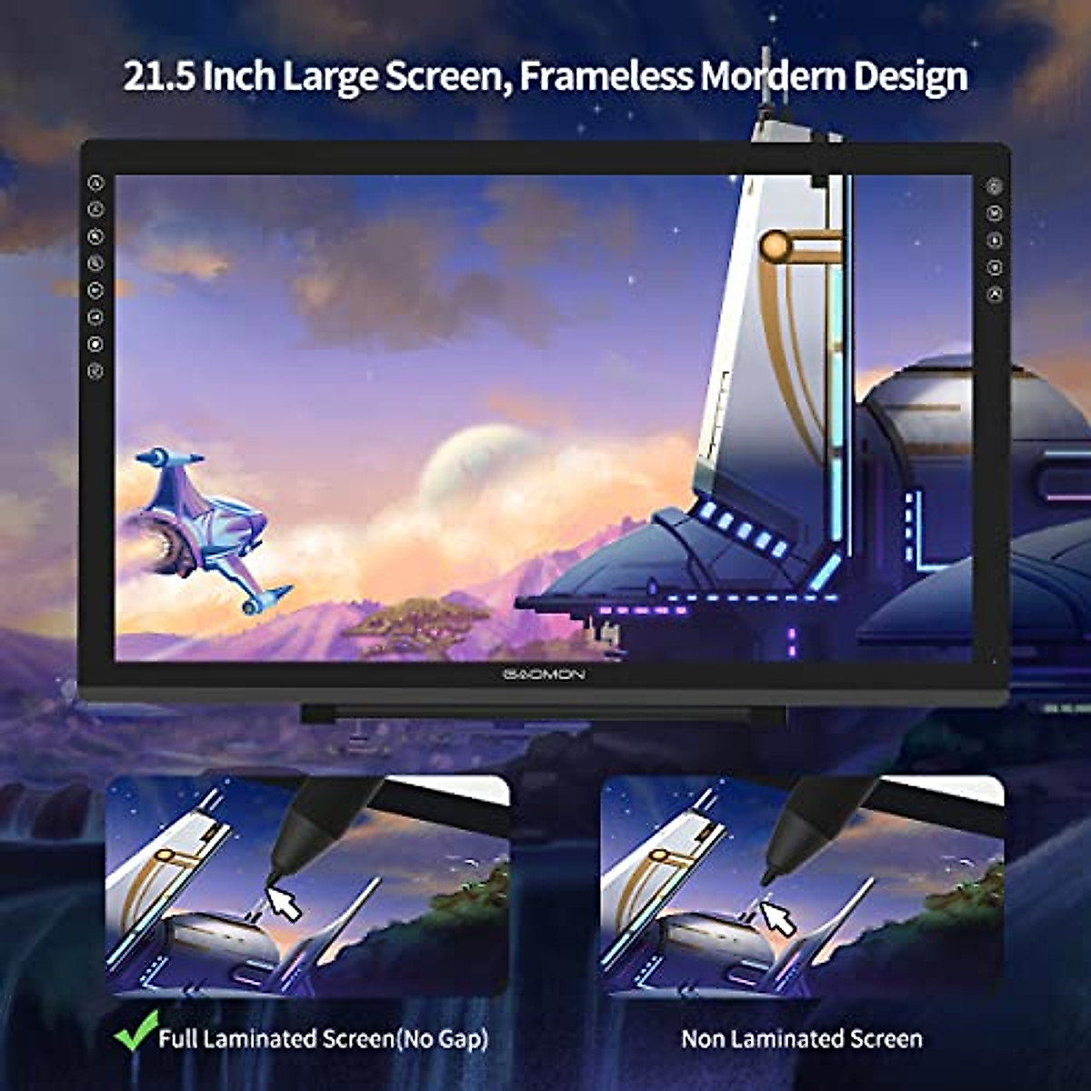 GAOMON PD2200 130% sRGB Full-Laminated Pen Display with 8192 Battery-Free Tilt-Support Stylus 8 Touch Buttons -21.5'' Graphics Drawing Tablet Monitor with Adjustable Stand