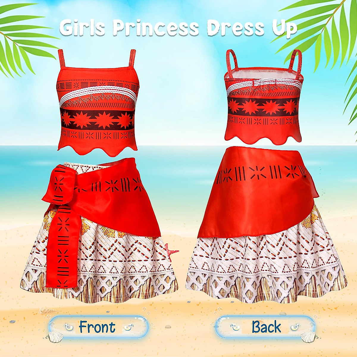 COTRIO Princess Clothes 5t Girls Princess Costume 5/6 Birthday Party Outfit Halloween Princess Dresses Kids Princess 2 Piece Crop Top Skirt Set with Accessories Size 6 (Red)