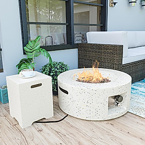 HOMPUS Outdoor Propane Fire Pit 40,000 BTU 28-inch Round Concrete Natural Gas Fire Table Outside Smokeless Firepit Furniture with Tank Cover,Lava Rocks and Rain Cover for Garden,Deck,Backyard