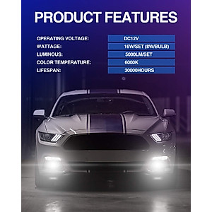 Marsauto H11 H8 H16 LED Fog Light Bulbs, 6000k Xenon White, Superior Bright CSP Chips 360-degree Illumination DRL, Halogen Bulbs Replacement for Cars,Trucks,SUVS