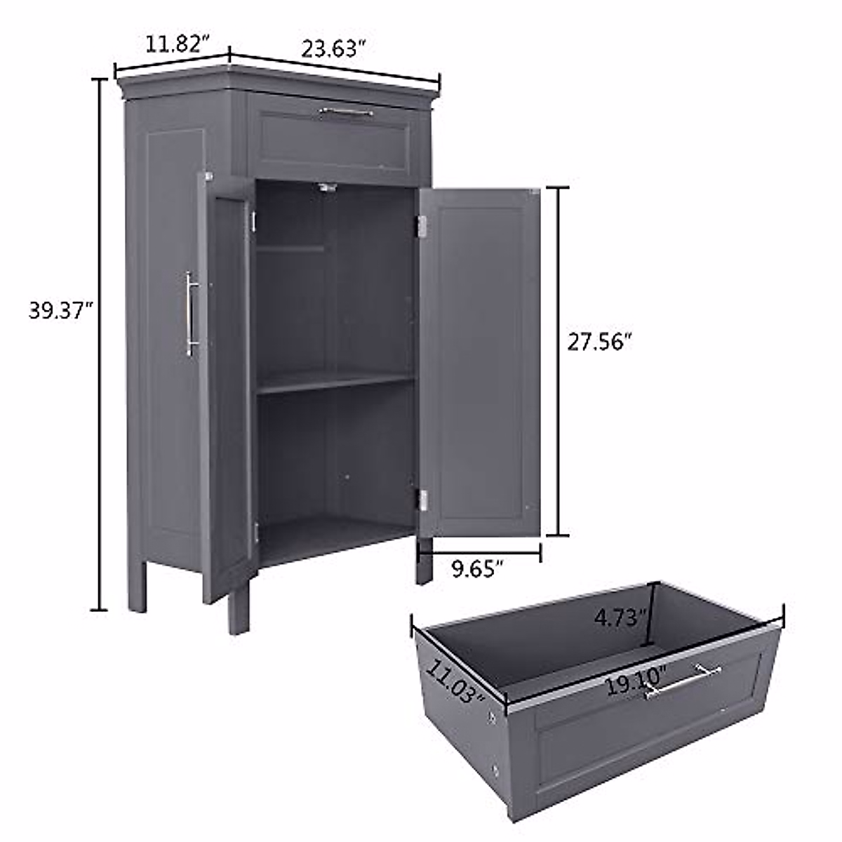 UDeuxff Bathroom Storage Cabinet,Freestanding Bathroom Floor Cabinet,Kitchen Pantry Cabinet,Wooden Side Storage Organizer with Double Door for Kitchen,Living Room,Bathroom (Gray)