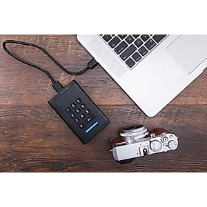 SecureData SecureDrive KP 250GB SSD Hardware Encrypted USB 3.0 External Drive FIPS 140-2 Level 3 Unlock via Keypad TAA Compliant, CJIS, HIPAA, CMMC, GDPR Compliant, Works with Mac and Win Free AV